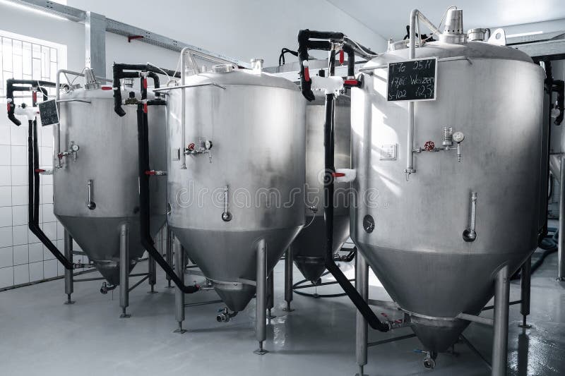 Interior of Modern Brewery with Beer Fermentation Tanks Stock Photo ...