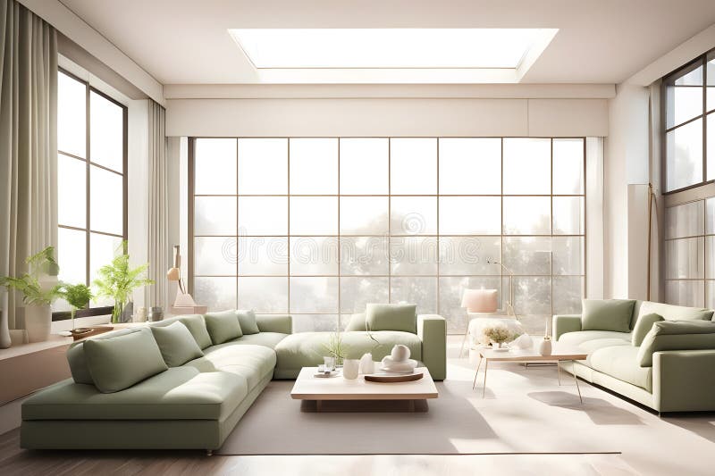 Interior of Modern Bright Living Room with White Sofa Stock ...