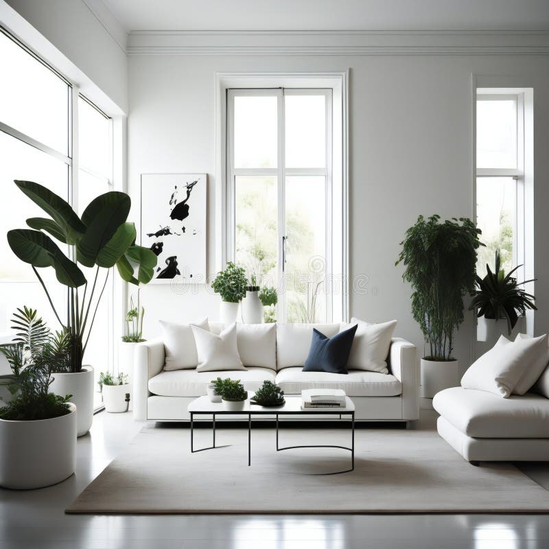 Interior of Modern Bright Living Room with White Sofa. Generative Ai ...