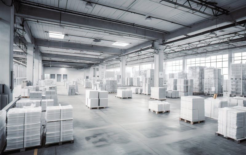 Interior of a Modern Bright Warehouse with Many Boxes Inside Stock ...