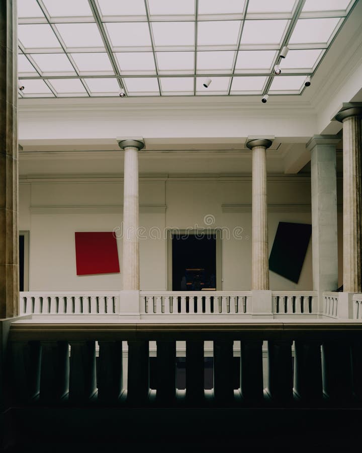 Interior of a Modern Building with Columns and Glass Ceiling, Vertical ...