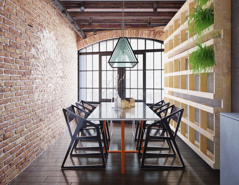 Interior of Modern Cafe with Brick Wall, Stock Illustration ...