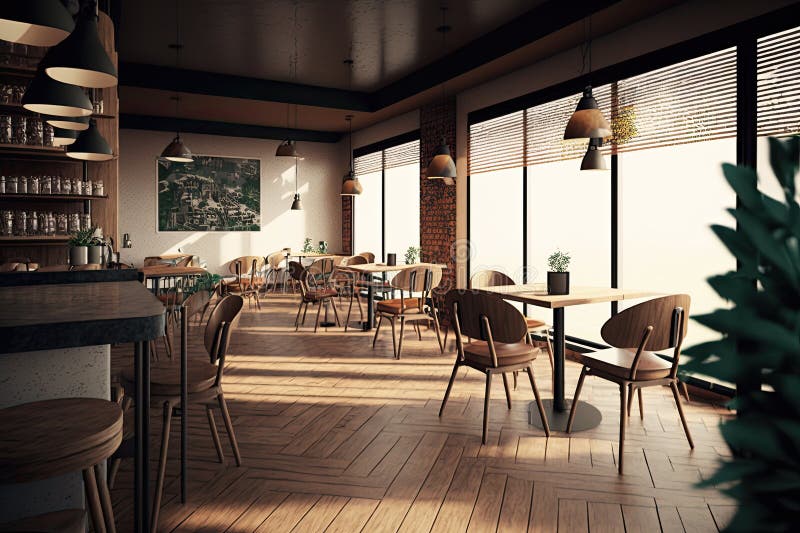 Interior of a modern cafe stock illustration. Illustration of design ...