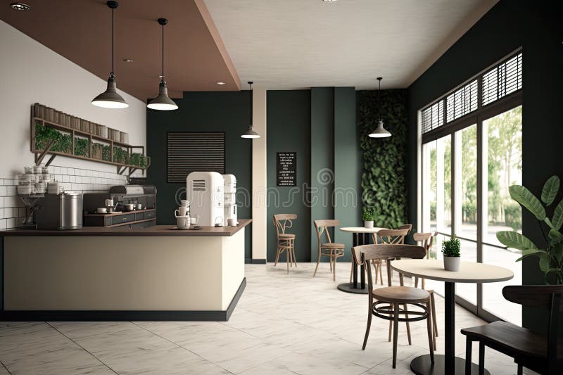 Interior of a modern cafe stock illustration. Illustration of cafeteria ...