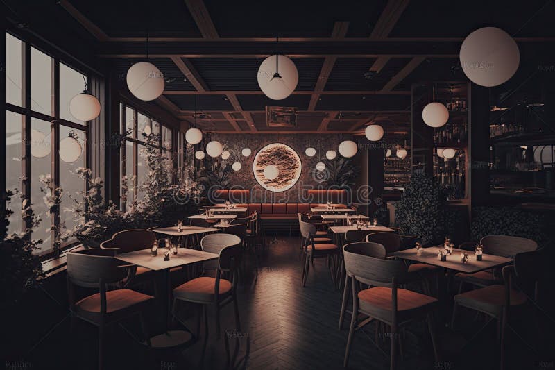 Interior of a modern cafe stock illustration. Illustration of space ...