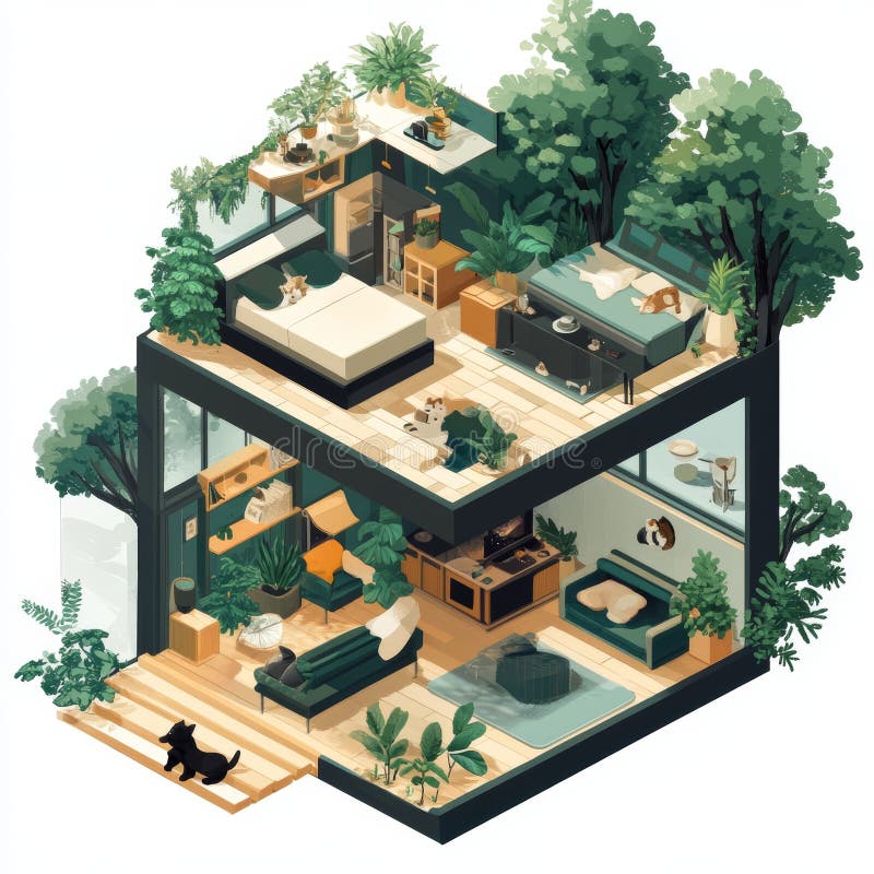 Interior of a Modern Cafe. Isometric 3d Illustration Stock Illustration ...