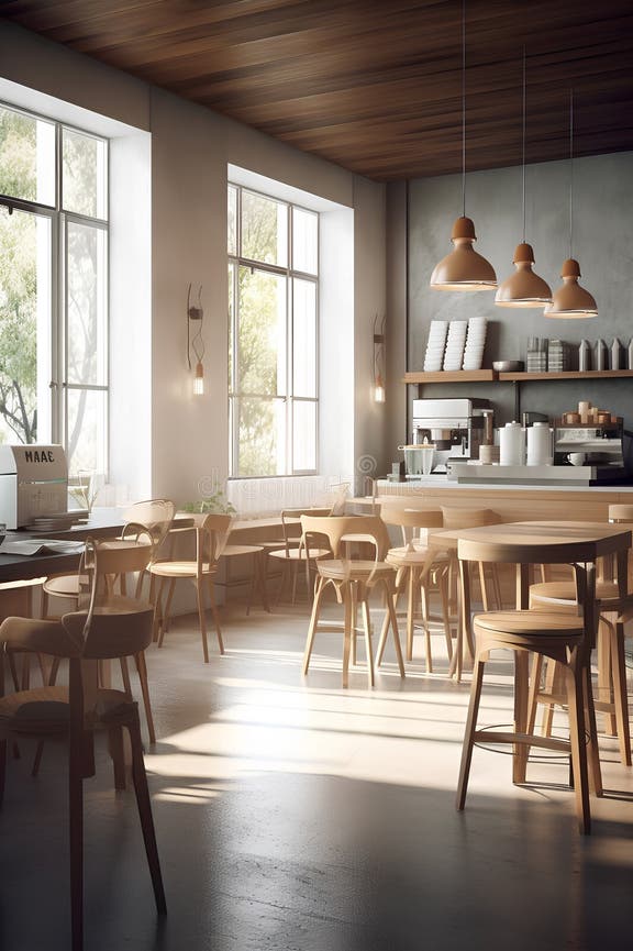 Interior of Modern Cafe Lit with Sunlight Stock Illustration ...