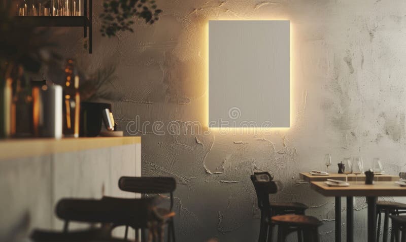 Interior of Modern Cafe with Mock Up Poster Stock Photo - Image of ...