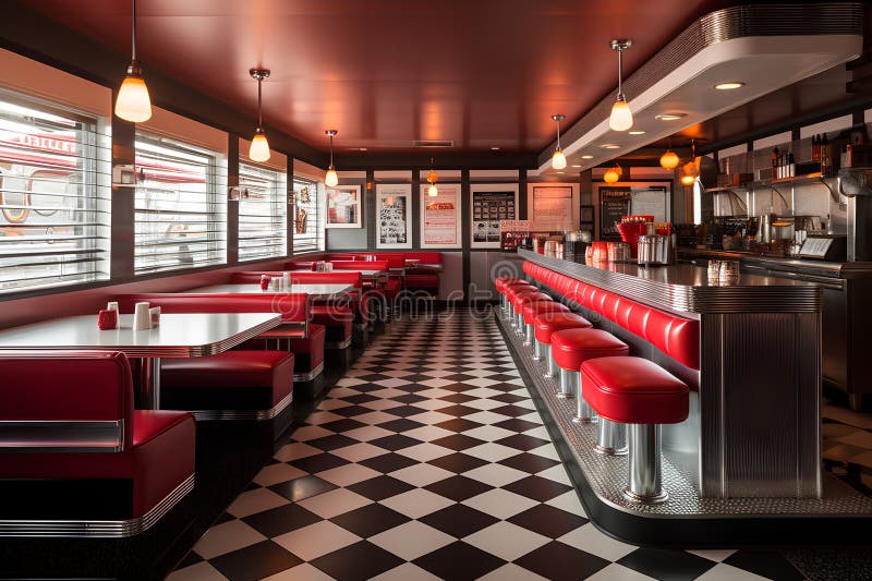 Interior of a Modern Cafe with Red and Black Walls and Wooden Floor. 3d ...