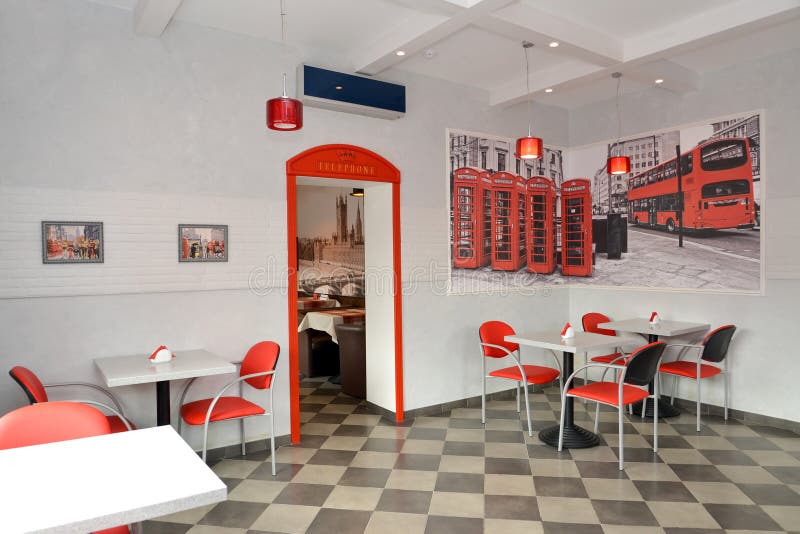 Interior of Modern Cafe in Red and Light Tones Editorial Stock Photo ...