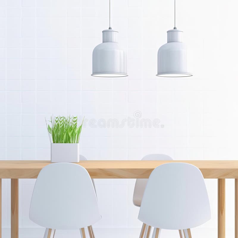 Interior of Modern Cafe with Wooden Table and White Chairs - 3D Render ...