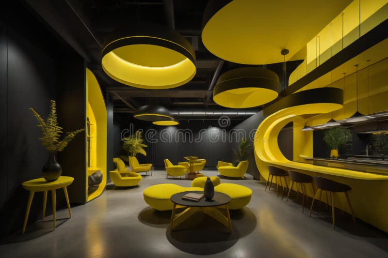 Interior of a Modern Cafe with Yellow Furniture. Ai Generated Stock ...