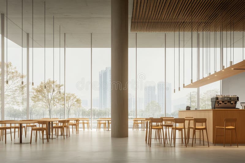 The Interior of a Modern Cafeteria Features Chairs and Eating Tables ...
