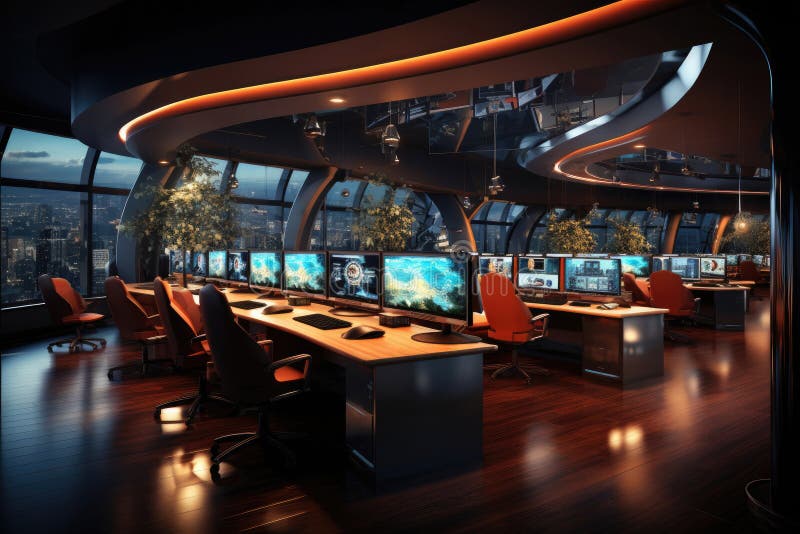 Interior of a Modern Call Center Space with Large Panoramic Windows in ...