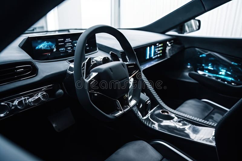 Interior of Modern Car, with Futuristic Dashboard and Touchscreens ...