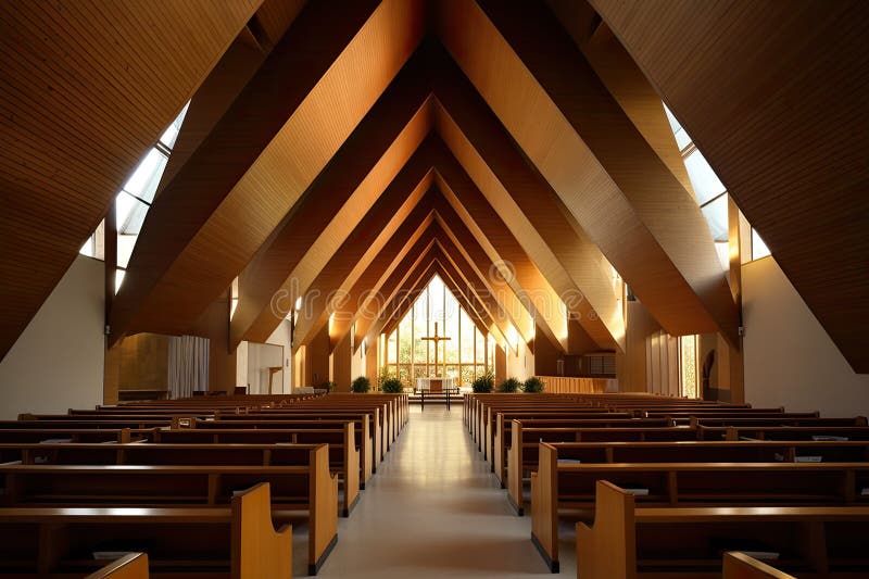 Interior of a Modern Church with Benches. Generative Ai Stock ...