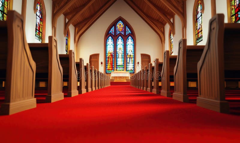 Interior of a Modern Church with Stained Glass Windows and Red Carpet ...