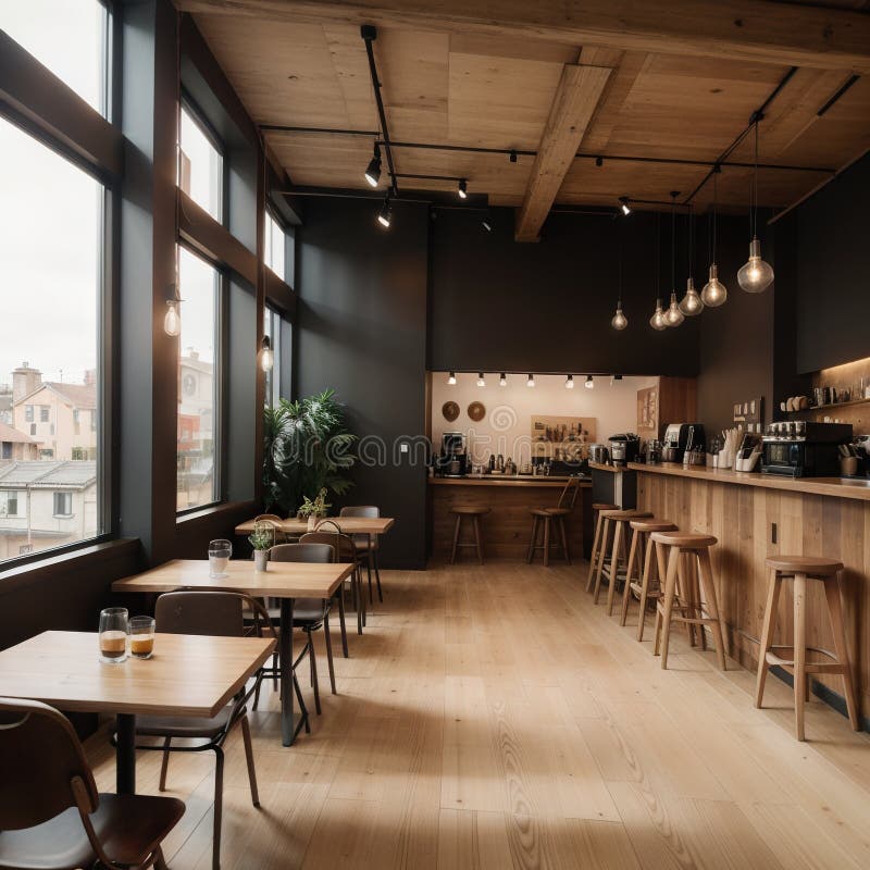 Interior of Modern Coffee Cafe in Loft Style Stock Illustration ...