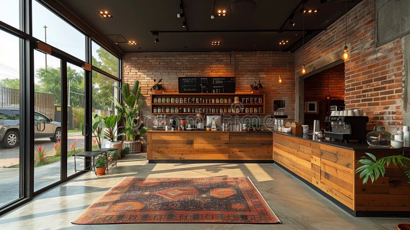 Interior of a Modern Coffee Shop. 3d Rendering Design. Stock ...