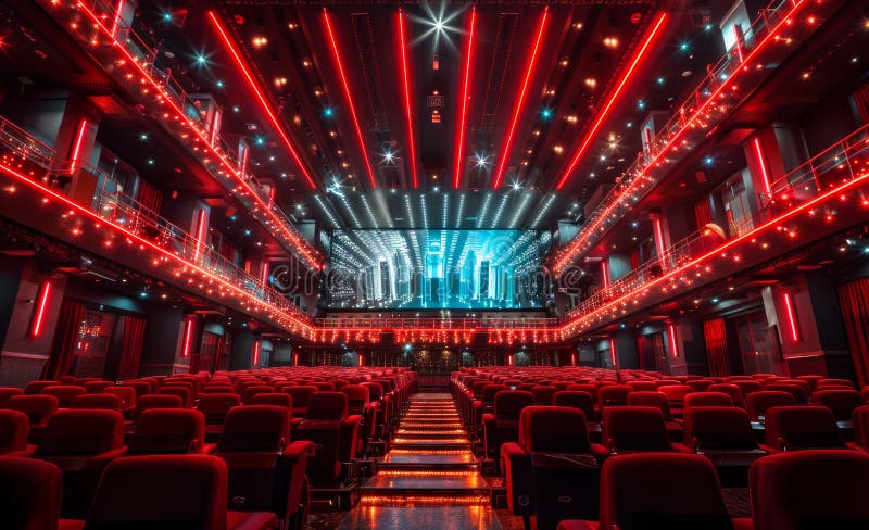 The Interior of Modern Concert Hall with Stage and Red Chairs. Stock ...