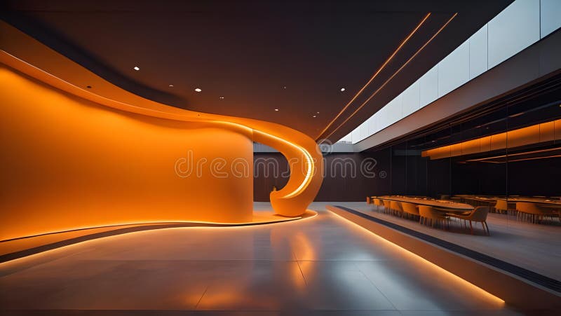 Interior of Modern Conference Hall with Orange and Black Lights ...