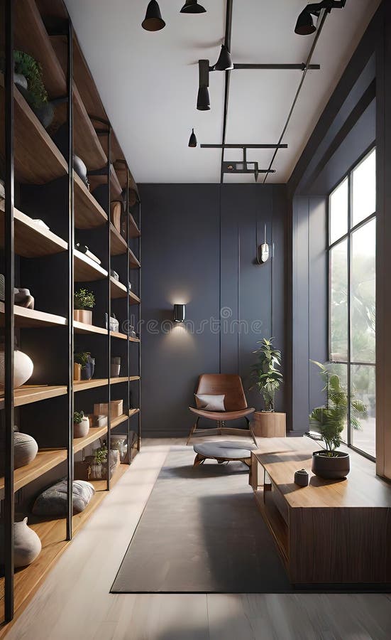 Interior of a Modern Corridor with a Library, Warehouse Design with ...