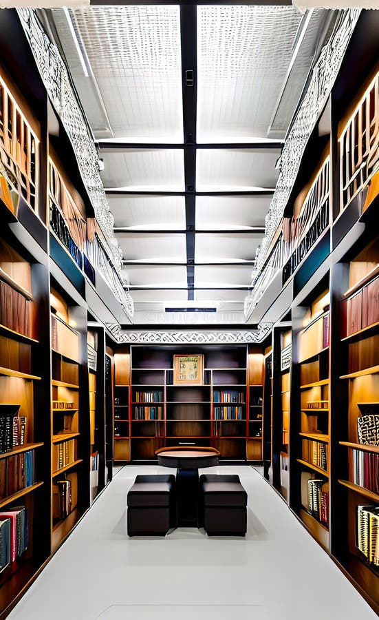 Interior of a Modern Corridor with a Library, Warehouse Design with ...
