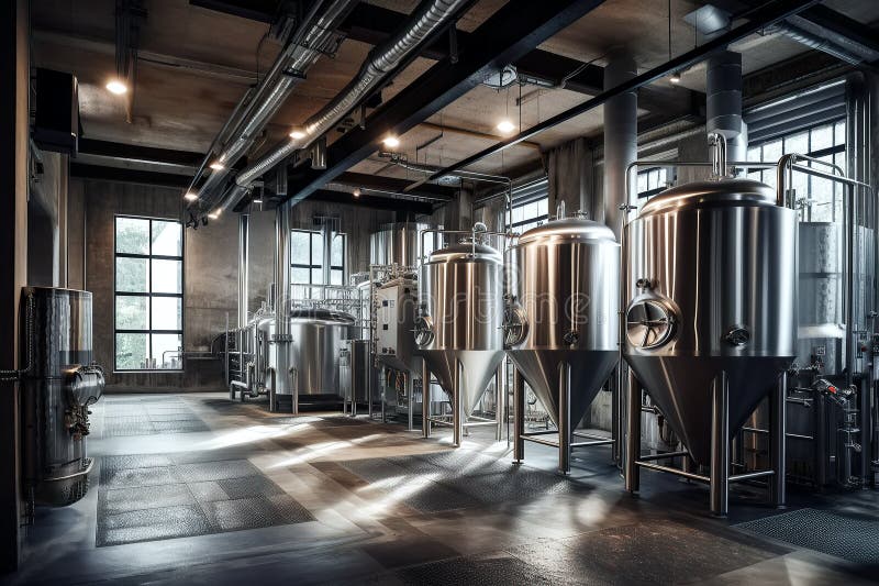 Interior of Modern Craft Brewery with Beer Tanks. Generative AI ...