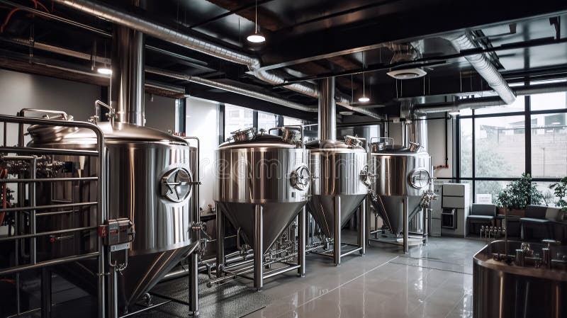 Interior of Modern Craft Brewery with Beer Tanks. Generative AI ...