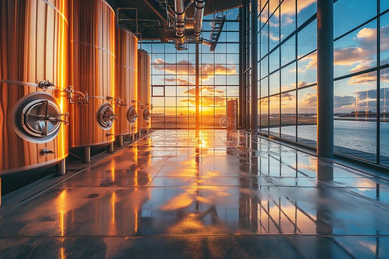 Interior of Modern Craft Brewery with Copper Fermentation Tanks Stock ...