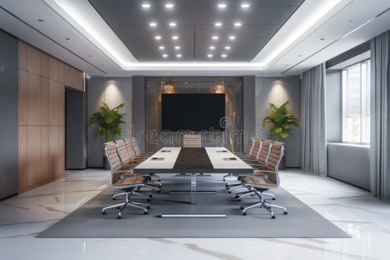 The Interior of a Modern Dark Conference Room with a Black Mock Up ...