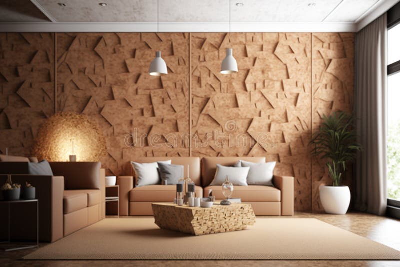 Interior of Modern Design Room with Cork Wall Generative AI Stock ...