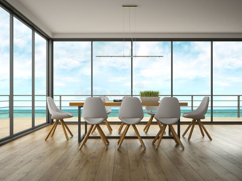 Interior of Modern Design Room with Sea View 3D Rendering Stock Image ...