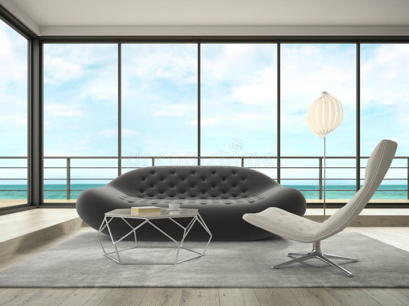 Interior of Modern Design Room with Sea View 3D Rendering Stock Image ...