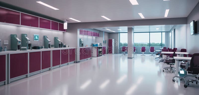 Interior of Modern Emergency Room with Empty Nurses Station Stock ...