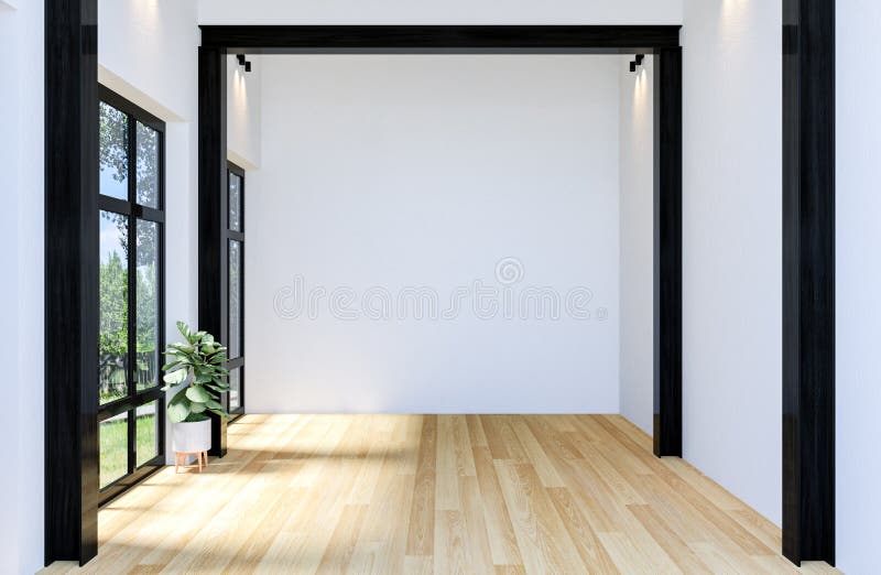 Interior of Modern Empty Hall Open Space with Large Window and Hardwood ...