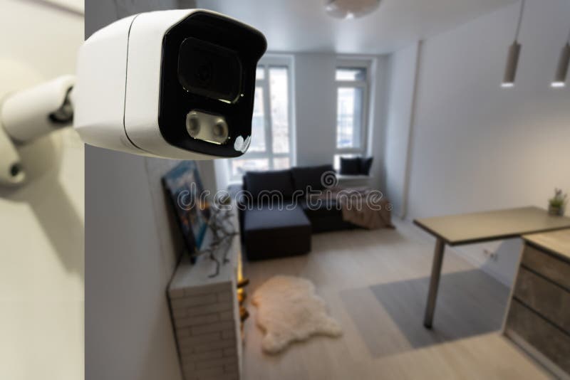 Interior of Modern Empty Living Room with Security Camera in House ...