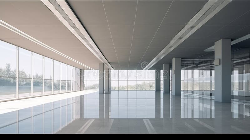 Interior of Modern Empty Office Building.Open Ceiling Design ...