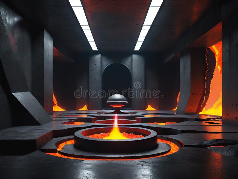 Interior of Modern Empty Room with Fire and Lava Stock Illustration ...