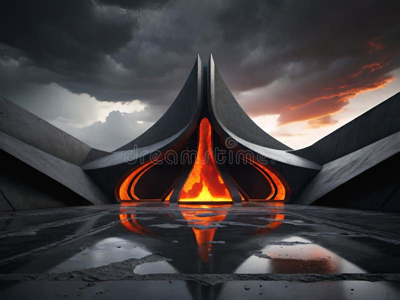 Interior of Modern Empty Room with Fire and Lava Stock Illustration ...