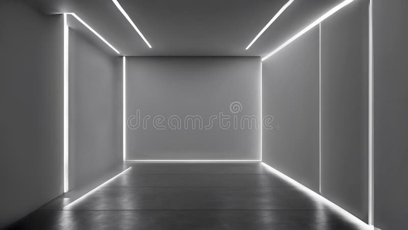 Interior of a Modern Empty Room with Silver Neon Led Lights on the Wall ...