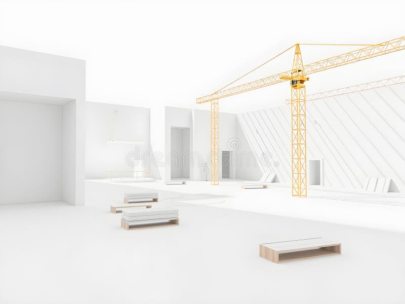 Interior of Modern Empty Room with White Walls, Concrete Floor, White ...