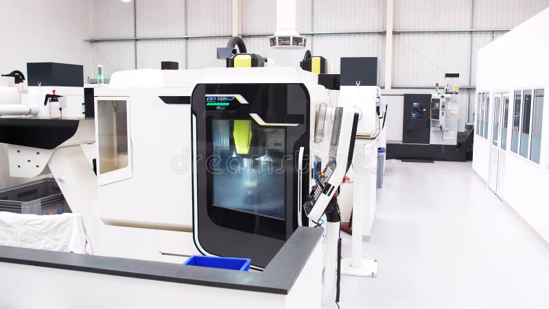 Interior of Modern Engineering Workshop with Hi Tech CNC Machinery in ...