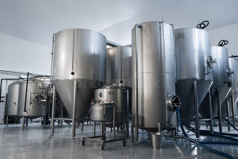 Interior of Modern Factory Brewery with Tanks Inside Stock Photo ...