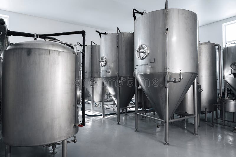 Interior of Modern Factory Brewery with Tanks Inside Stock Photo ...