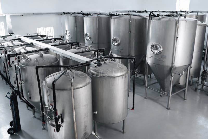 Interior of Modern Factory Brewery with Tanks Inside Stock Photo ...