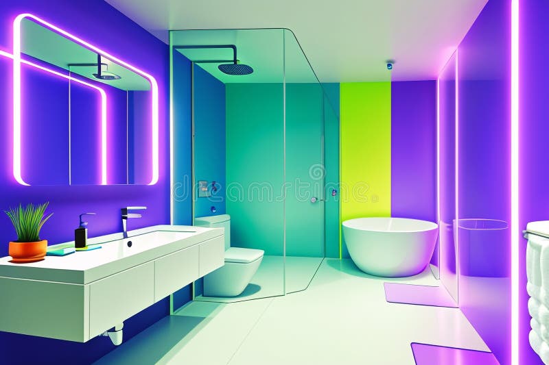 The Interior of a Modern Futuristic Bathroom in Bright Colors. Stock ...