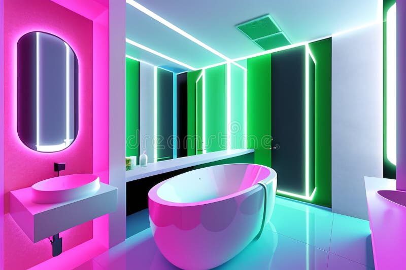 The Interior of a Modern Futuristic Bathroom in Bright Colors. Stock ...