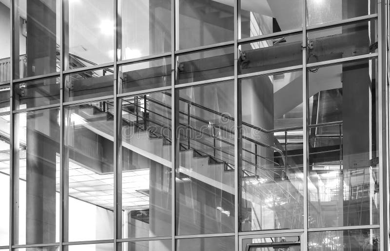 Interior of Modern Glass Building with Stairs. Stock Image - Image of ...