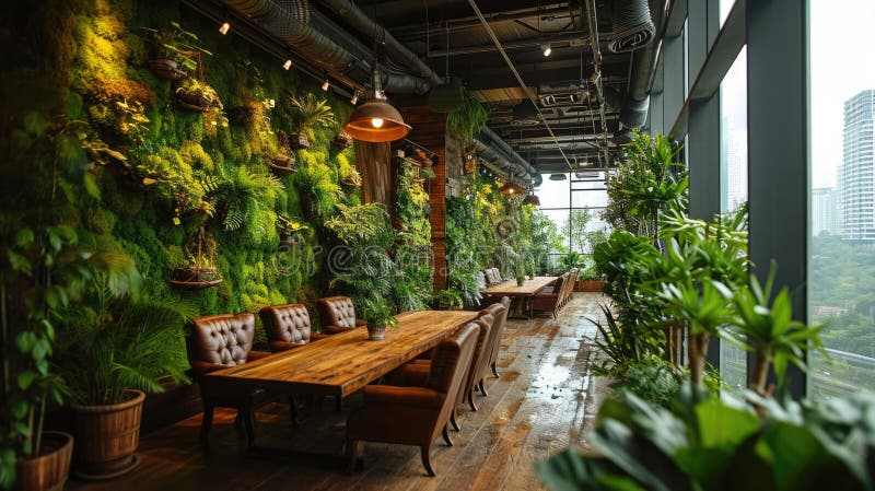 Interior of a Modern Greenhouse Cafe with Plants and Greenery Stock ...